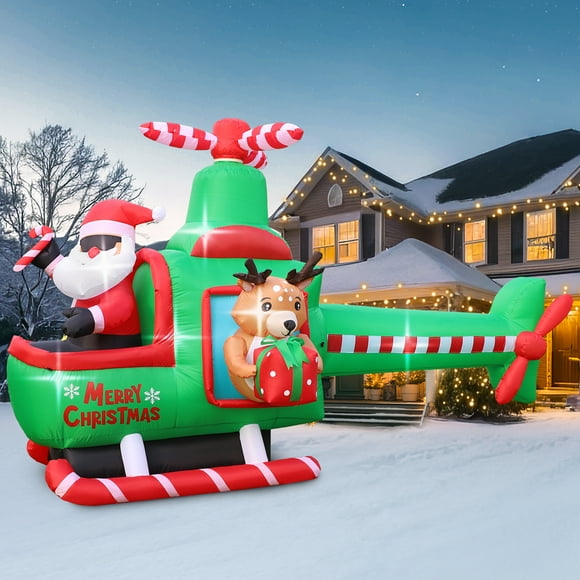 Christmas Inflatable Decorations with Santa Airplane and Snowman