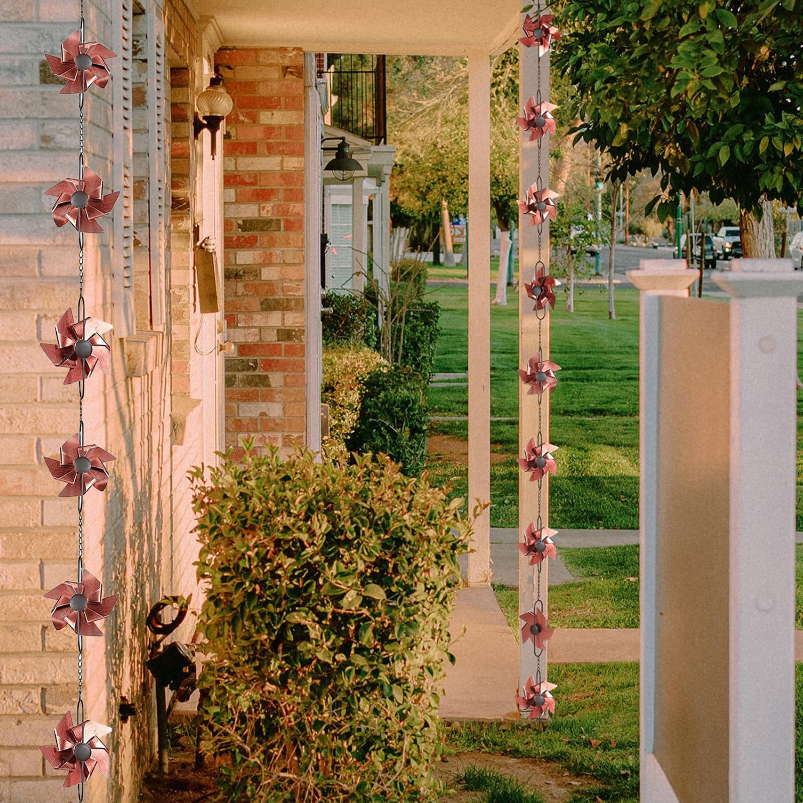 8.5-Foot Metal Windmill Rain Chain for Gutters, Decorative Downspout ...