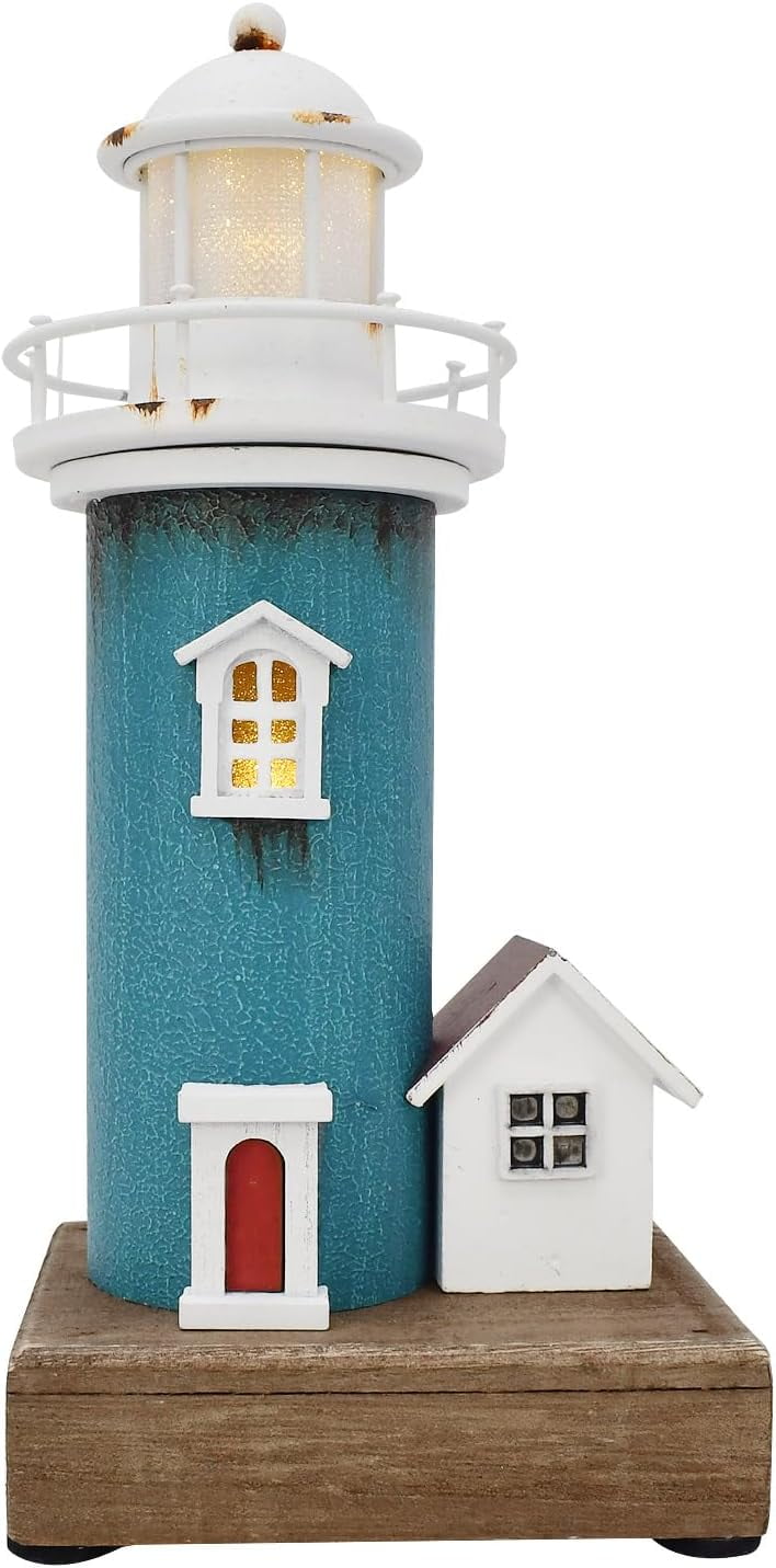 8.5" H Wood Lighthouse Decor, Handcrafted Nautical Decor Lighthouse ...