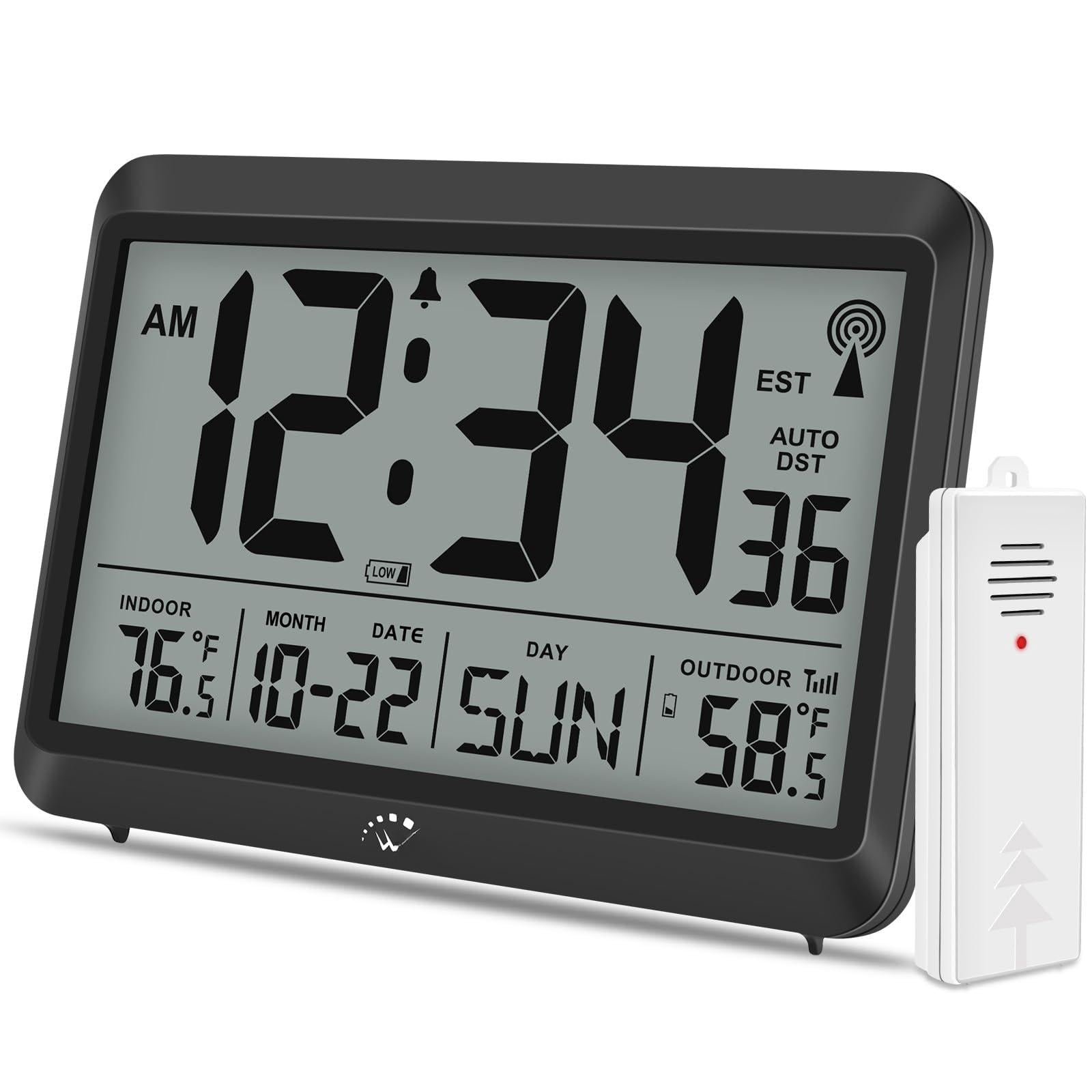 8.5 Inch Digital Atomic Clock with Indoor Outdoor Temperature - Walmart.com