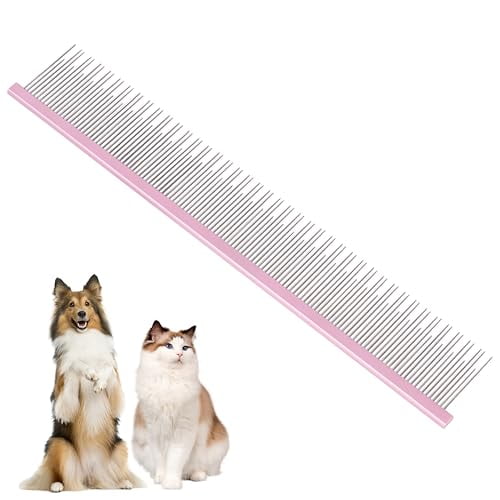 8.5 Inch Upgrade Pink Professional Pet Comb,Dual-Tooth Grooming Comb ...