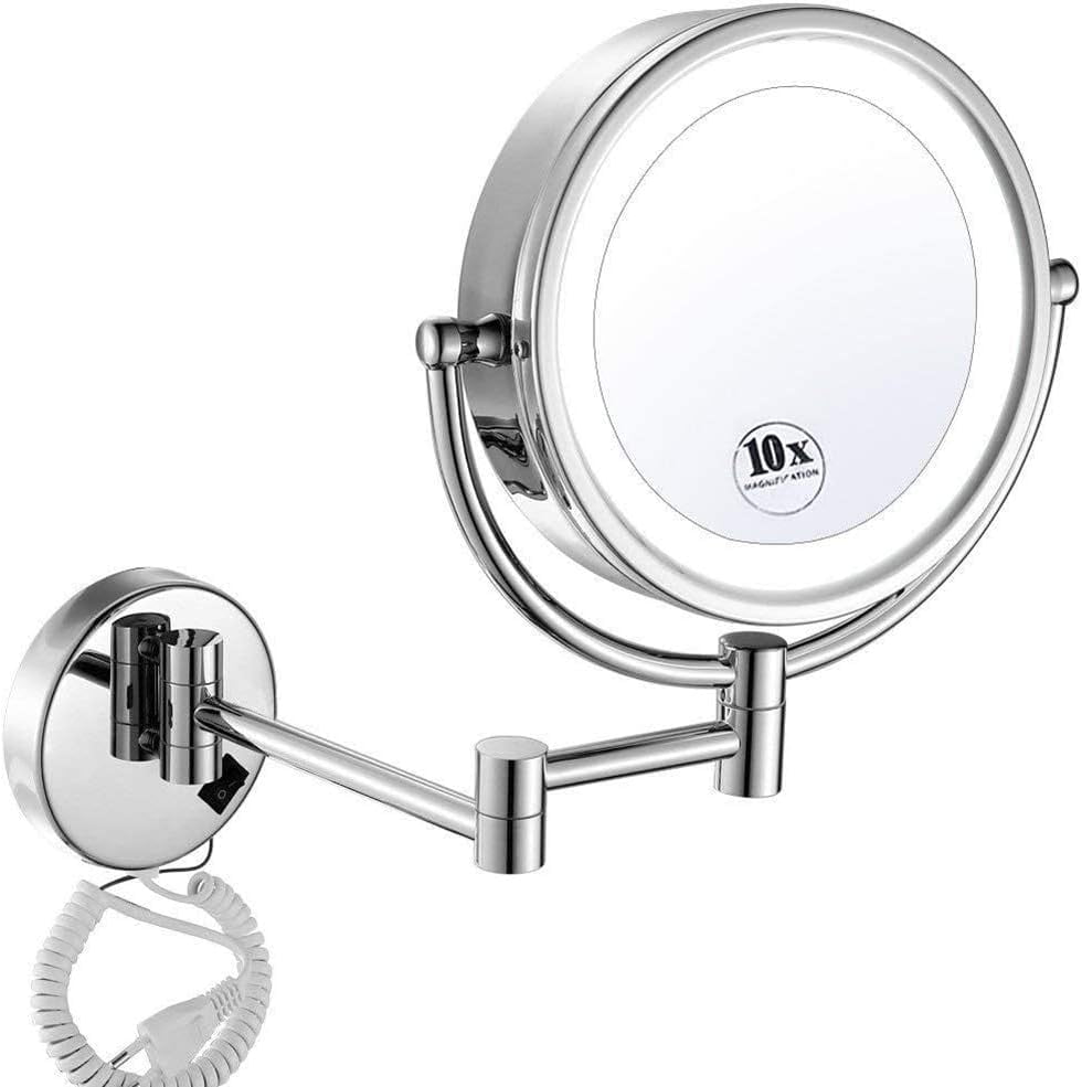 8.5 Inches LED Lighted Wall Mount Makeup Mirror Double Sided with 10X ...