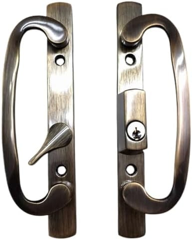 8.5" Legacy Sliding Glass Door Offset Latch Antique Brass Handle Set ...