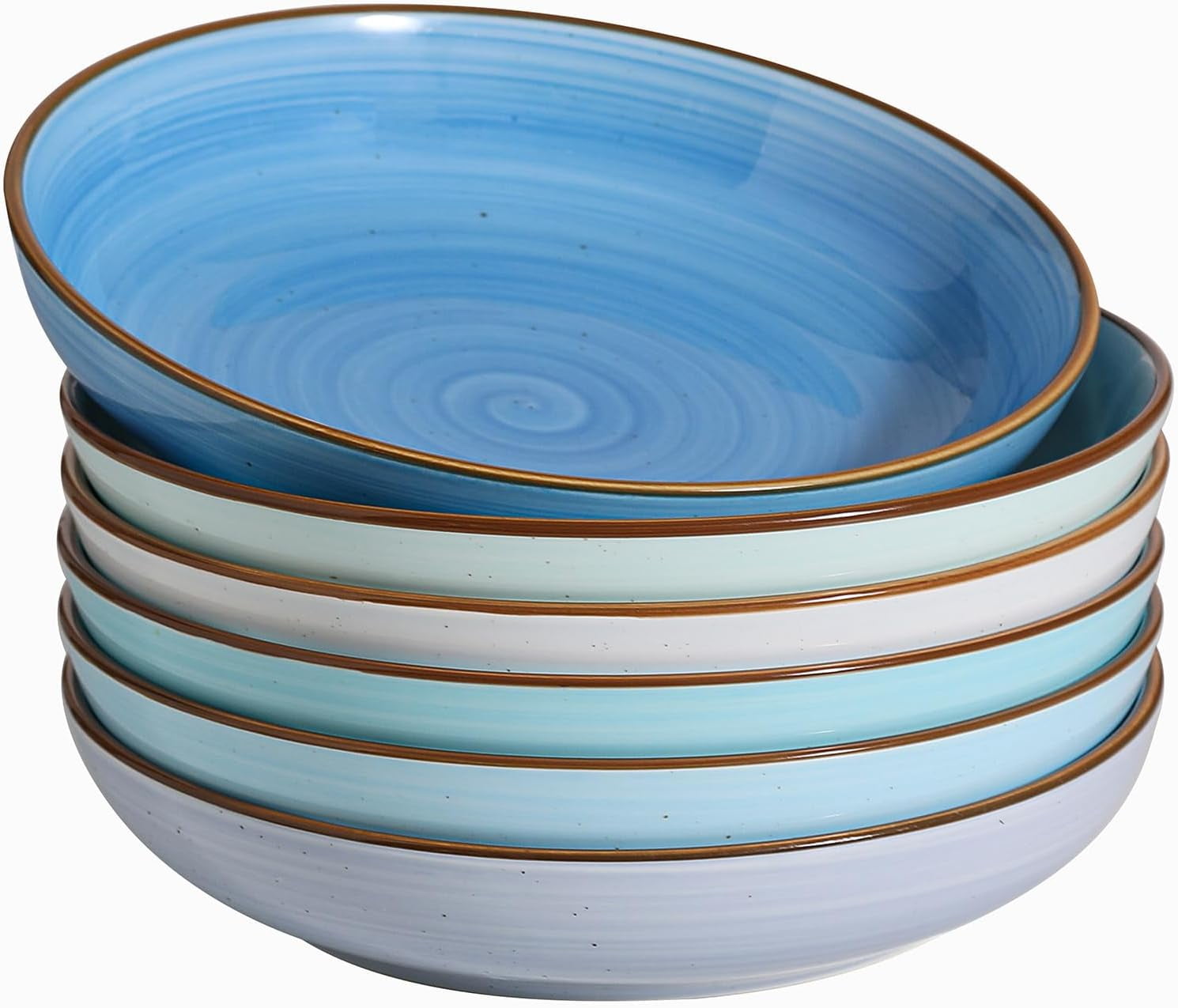 8.5'' Pasta Bowls Set of 6, 30 oz Ceramic Shallow Salad Bowls, Large ...