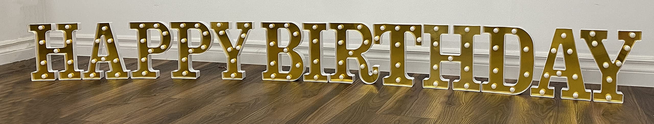 8.5" Tall Gold Plated Happy Birthday Light Up LED Sign for Birthday ...