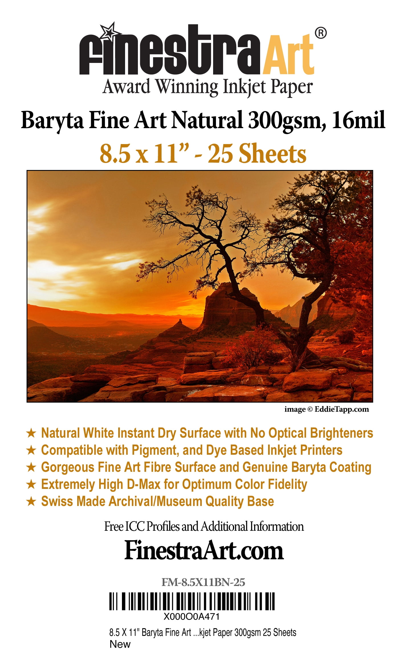 8.5" X 11" Baryta Fine Art Natural Inkjet Paper - 25 Sheets - Walmart.com