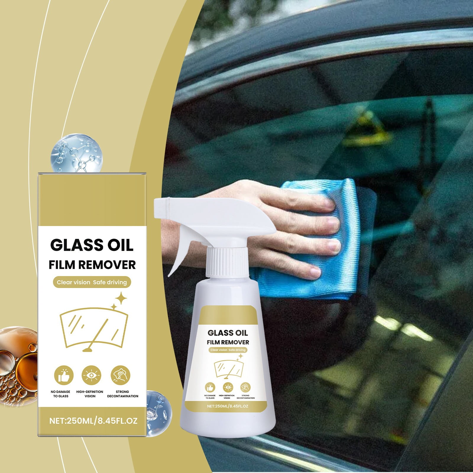 8.5 fl.oz Car Glass Degreaser, Glass Oil Film Remover Brush, Car Glass ...