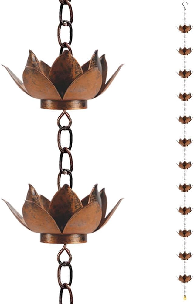 8.5 ft Lotus Rain Chain, 12 Cups Decorative Chains for Gutters ...