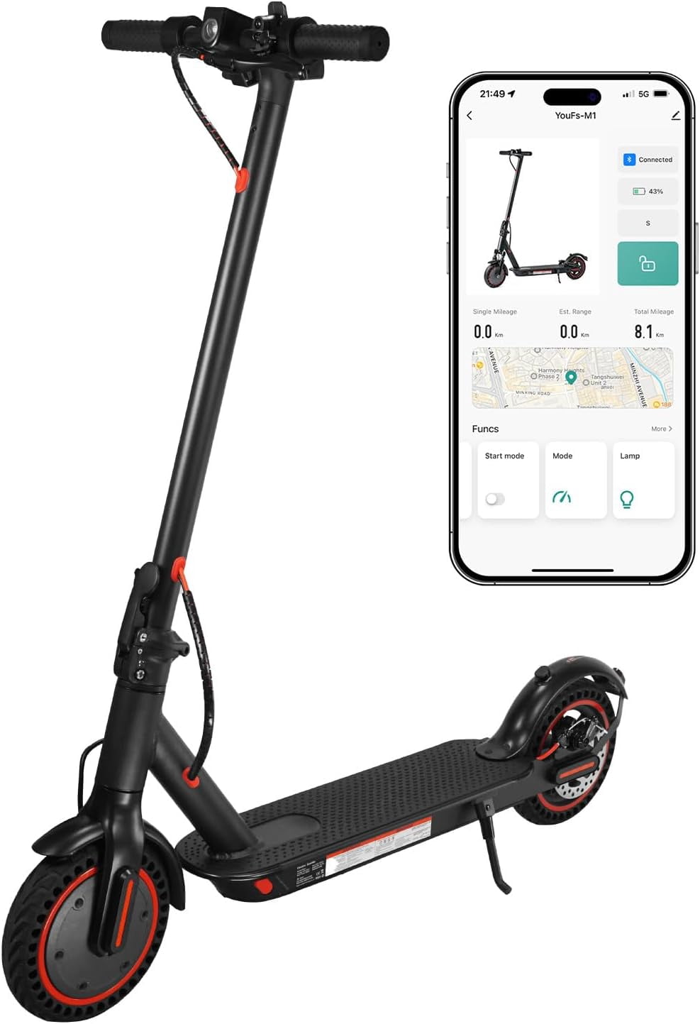 8.5-inch Foldable Adult Electric Scooter with APP, 350W Motor, 7.8/10 ...
