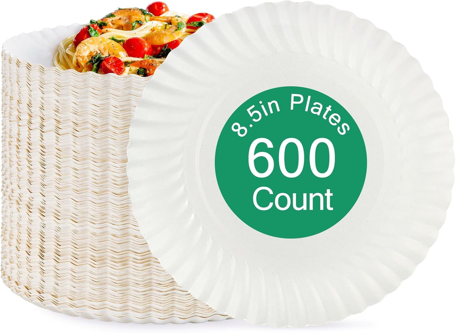 8.5 inch Paper Plates Uncoated,600 Count Everyday Disposable Plates ...