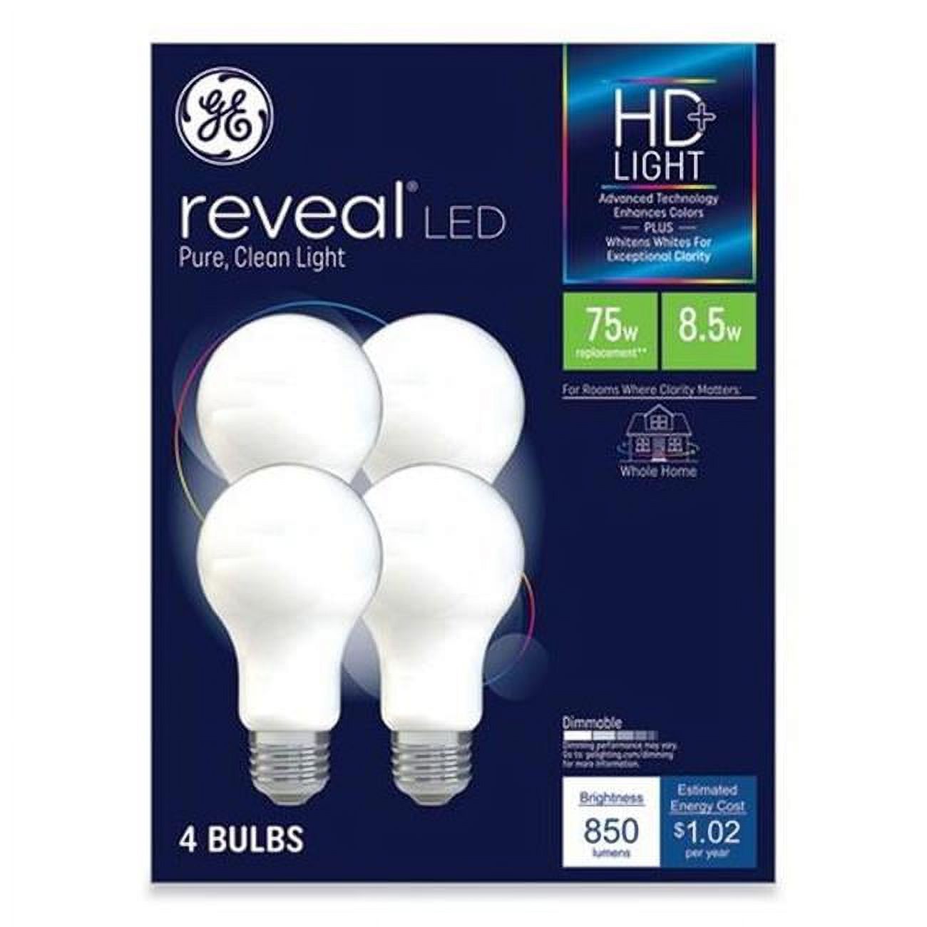 8.5 watt Reveal HD Plus LED A19 Light Bulb - Pack of 4 - Walmart.com