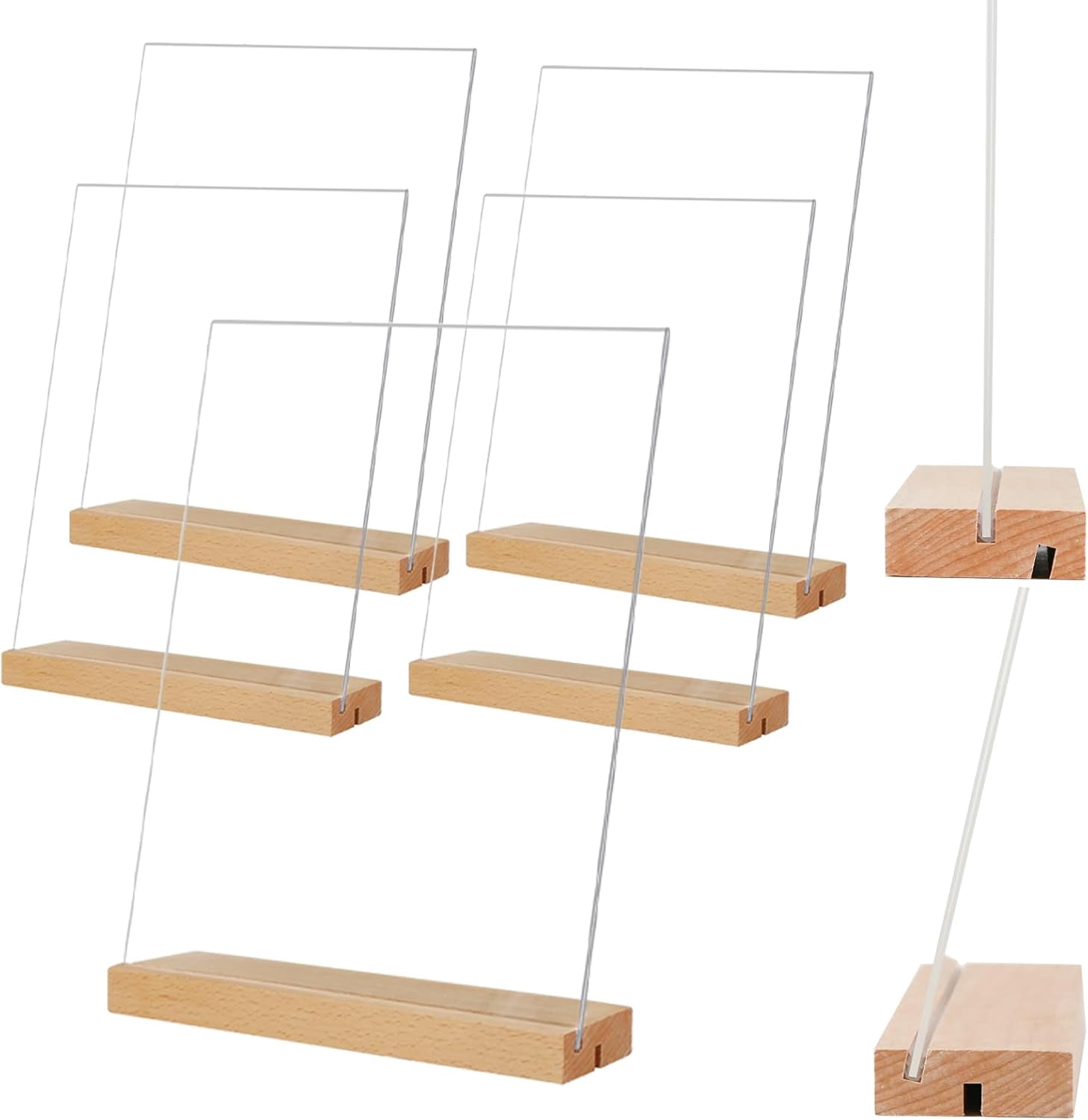 8.5 x 11 Acrylic Sign Holder with Wood Base 5 Pack L/T Shape Vertical ...
