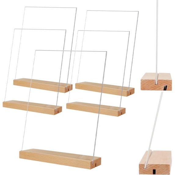 8.5 x 11 Acrylic Sign Holder with Wood Base 5 Pack L/T Shape Vertical ...