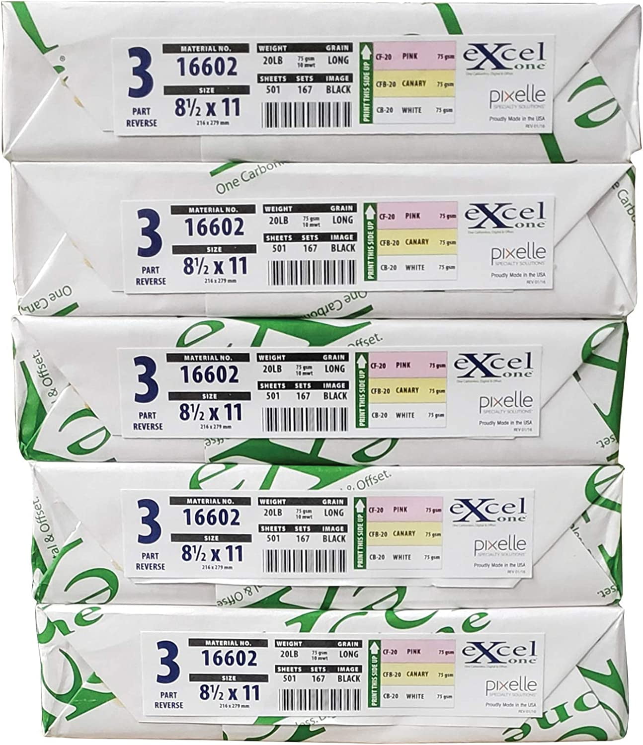 8.5 x 11 Excel One Carbonless Paper 3 Part Reverse (Bright White/Canary ...