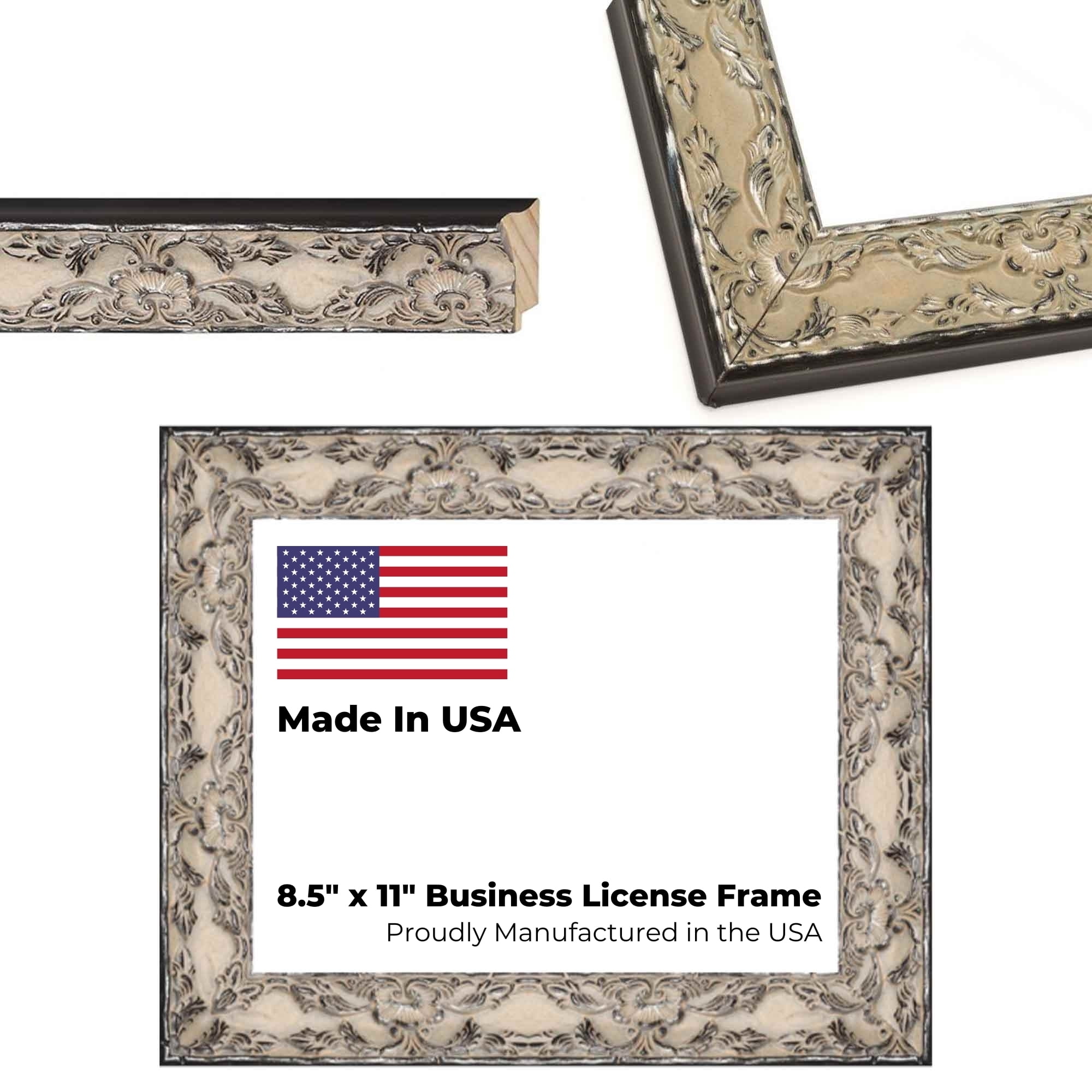 8.5 x 11 Inch Professional Business License Frame - Silver Leaf Wood ...