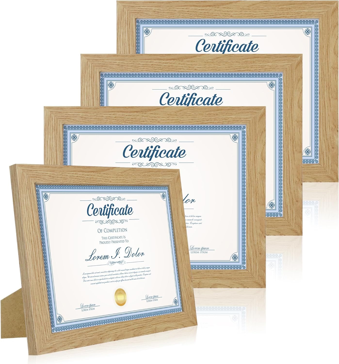 8.5 x 11 Picture Frame Set of 4, Made of Glass and Natural Oak ...