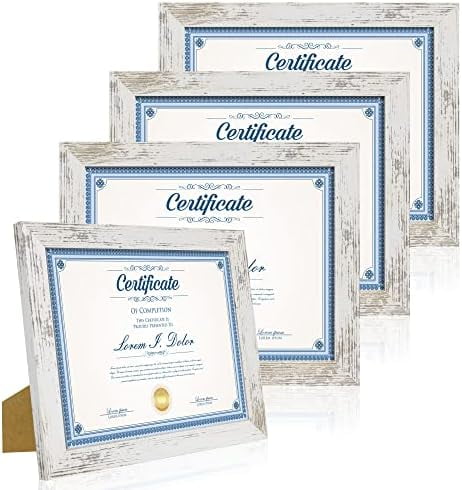 8.5 x 11 Picture Frame Set of 4, Made of Real Glass and Distressed ...
