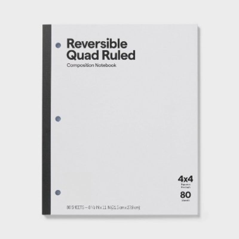 8.5" x 11" Reversible Quad Ruled Notebook - 80 Perforated Graphing Grid ...