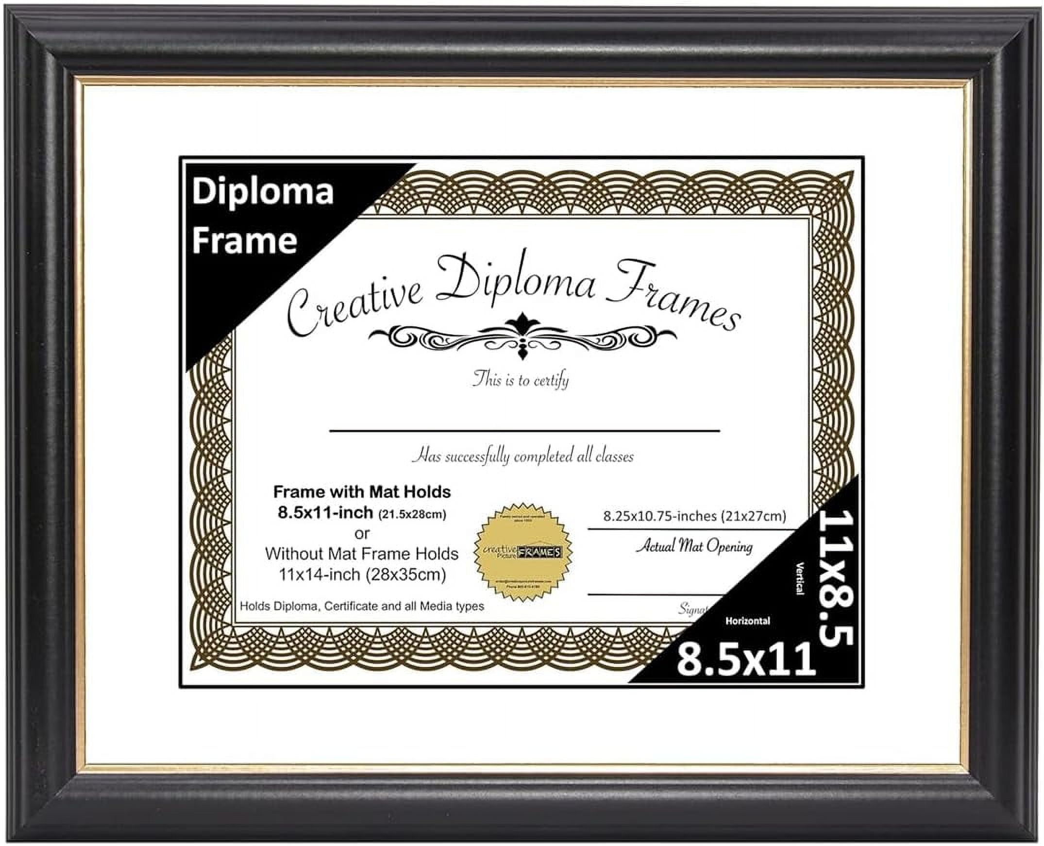 8.5" x 11" Rockefeller Black w/Gold Rim Diploma Frame, Displays 8.5" x ...