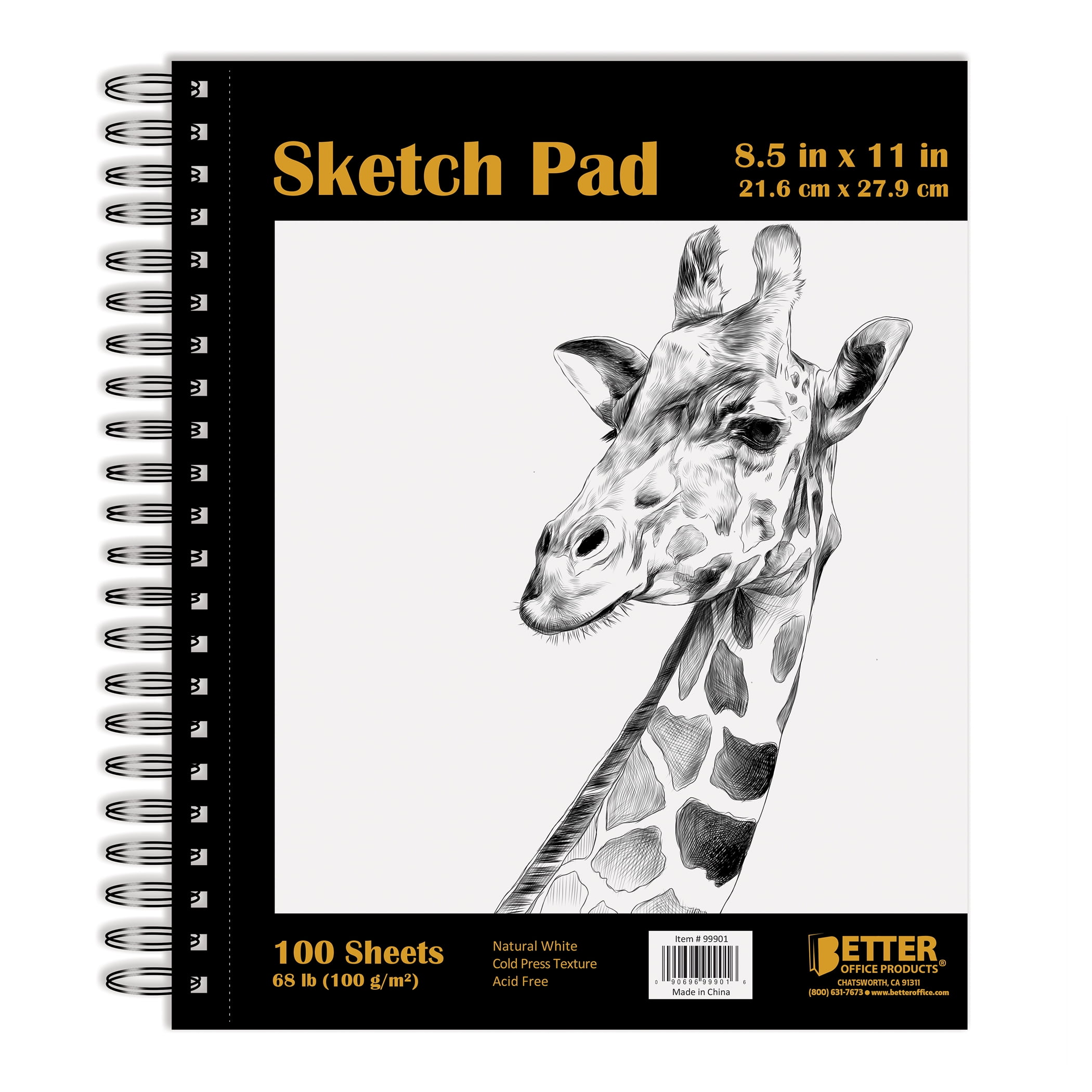 Better Office Products Sketch Book, 8.5"x11", 100 Sheets, 68lb/100gsm ...