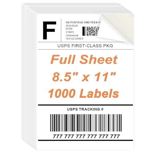 8.5" x 11" Sticker Paper for Inkjet Printers - 1000 Sheets Full Sheet ...