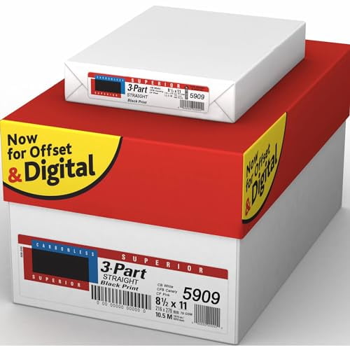 8.5 x 11 Superior Carbonless Paper, 3 Part Straight/Forward (Bright ...