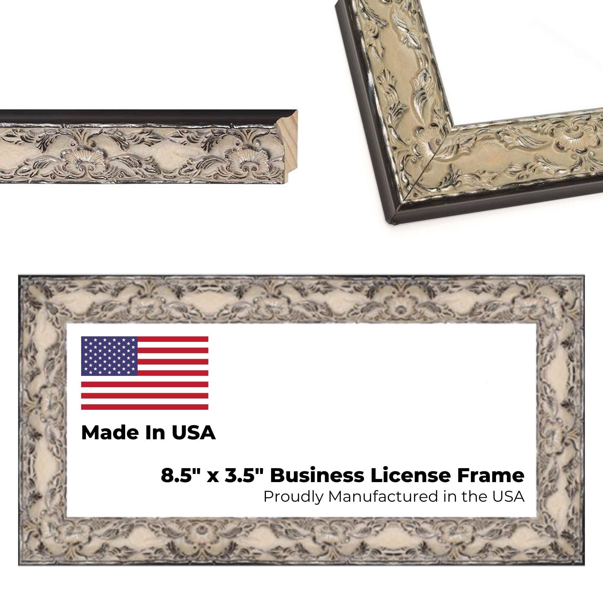 8.5 x 3.5 Inch Professional Business License Frame - Silver Leaf Wood ...