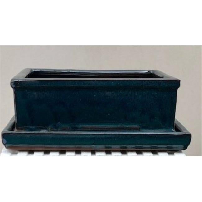 8.5 x 7 x 3 in. Blue & Green Ceramic Bonsai Pot with Humidity Drip Tray ...