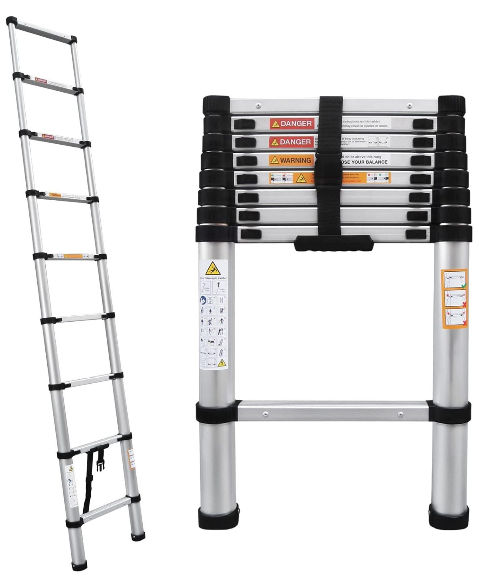 8.5FT 2.6M Telescoping Ladder Aluminum Multi-Purpose Extension Ladder EN131 Standard, 330lbs ...