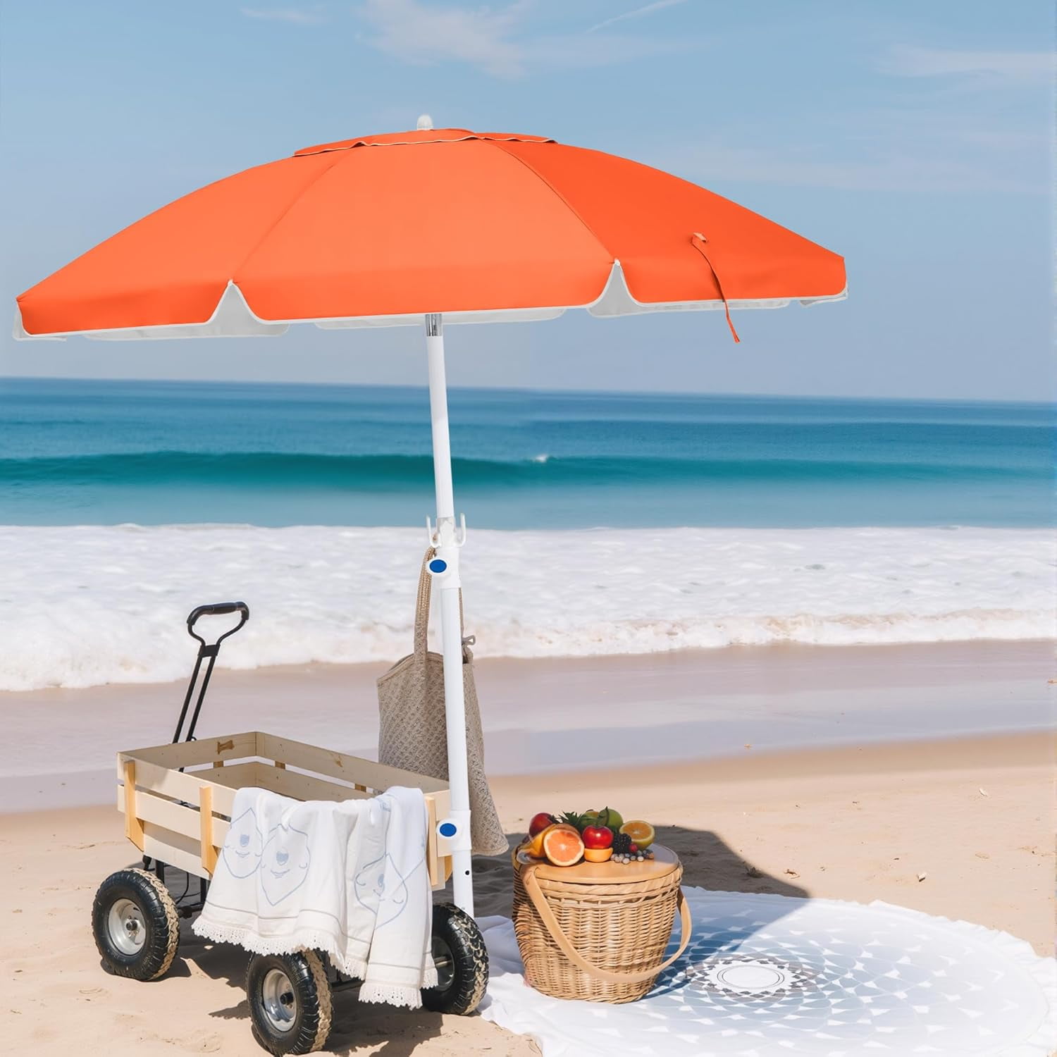 8.5FT Beach Umbrella for Sand Portable Outdoor Beach Umbrella with Sand ...