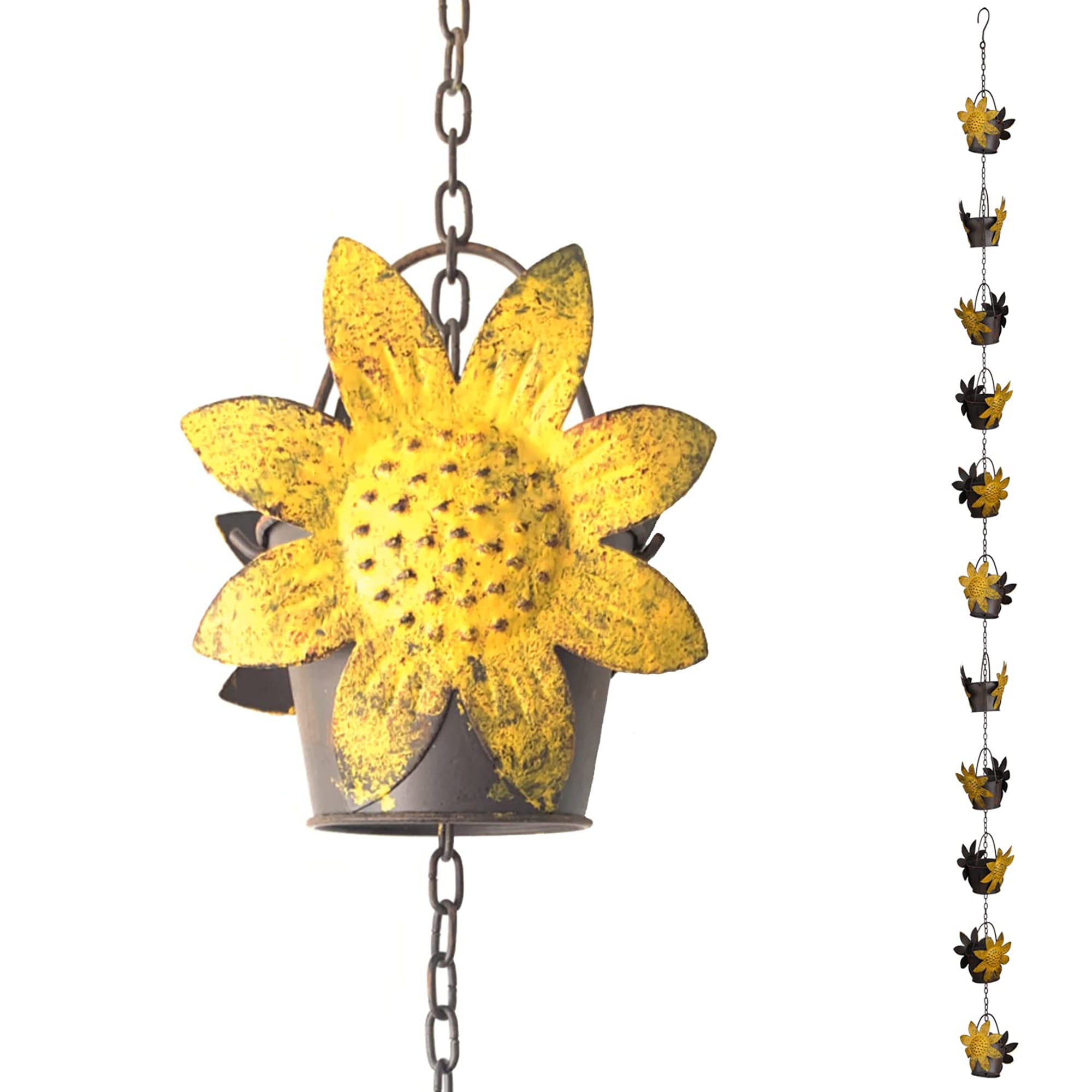 8.5FT Metal Bucket Rain Chain, Sunflower Decorative Rain Catcher for ...