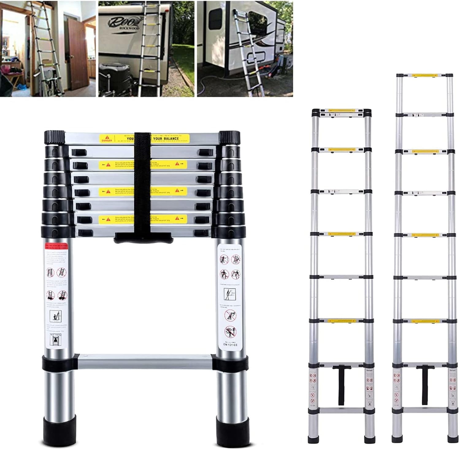 8.5FT Multi Ladder Aluminium Collapsible Folding Single-Sided Attic ...