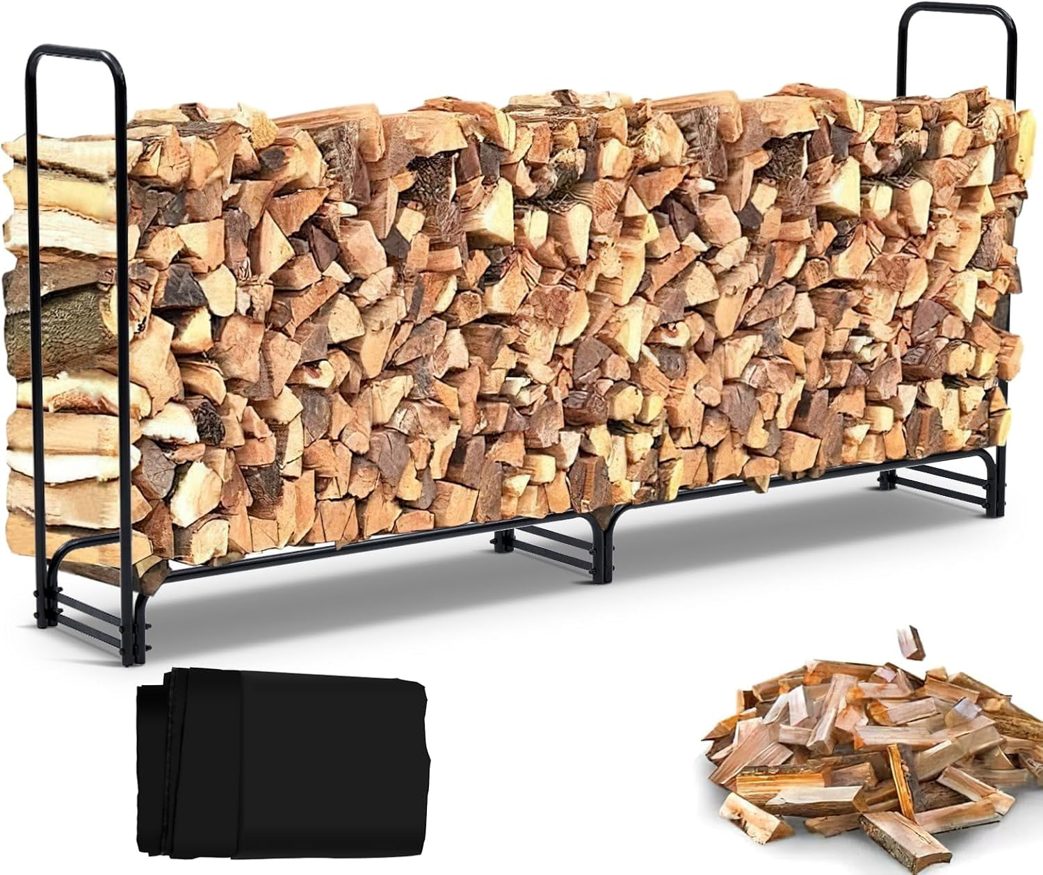 8.5FT Outdoor Firewood Rack with Cover, 1/2 Cord of Firewood, Heavy ...