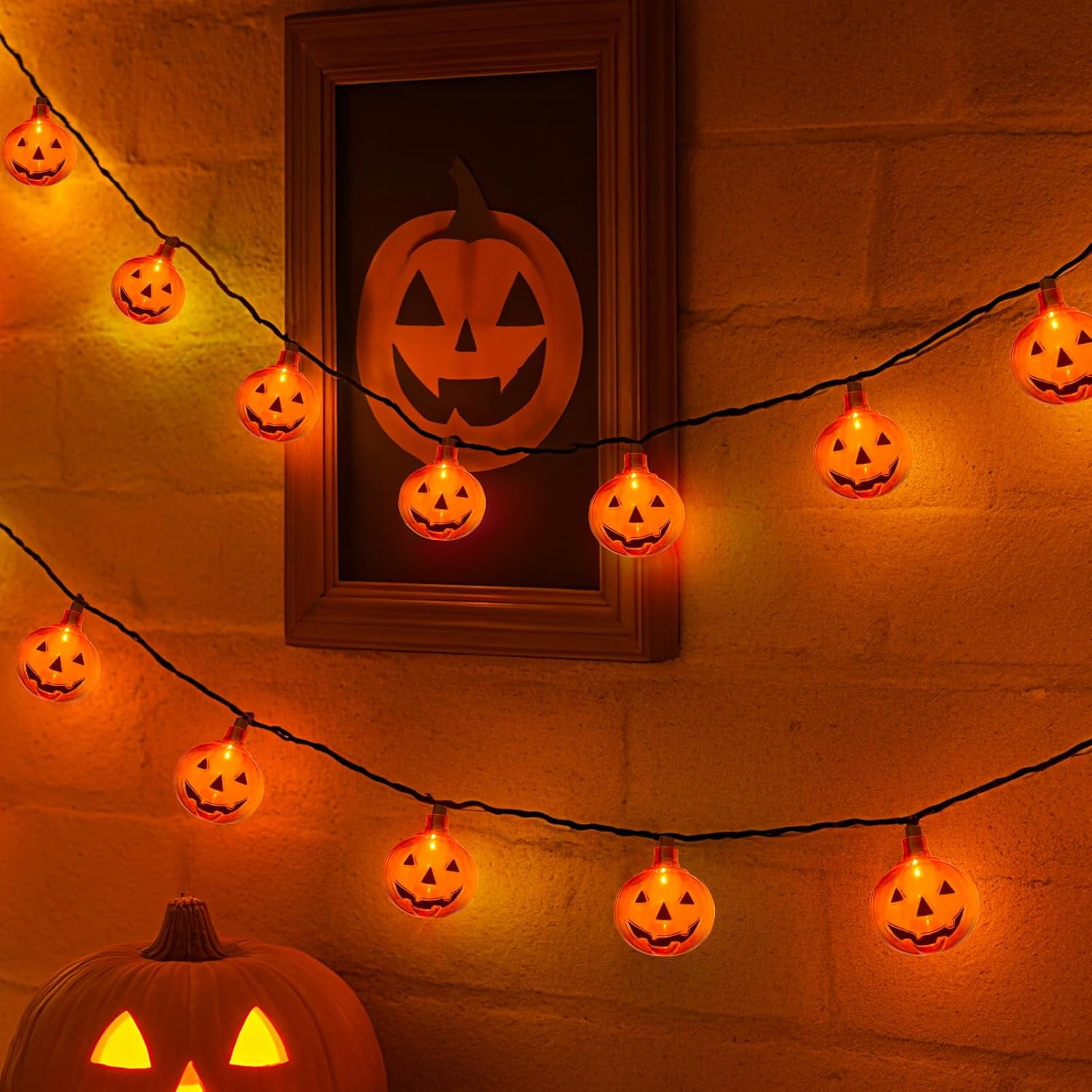 8.5FT Pumpkin String Lights with 14 Light Bulbs, Halloween String ...