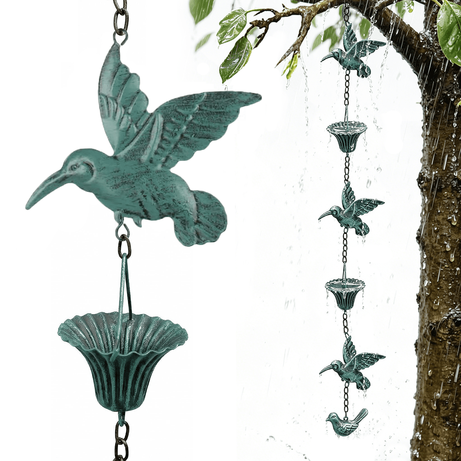 MQHUAYU 8.5Ft Rain Chains for Gutters,Hummingbird and Cup RainChains ...