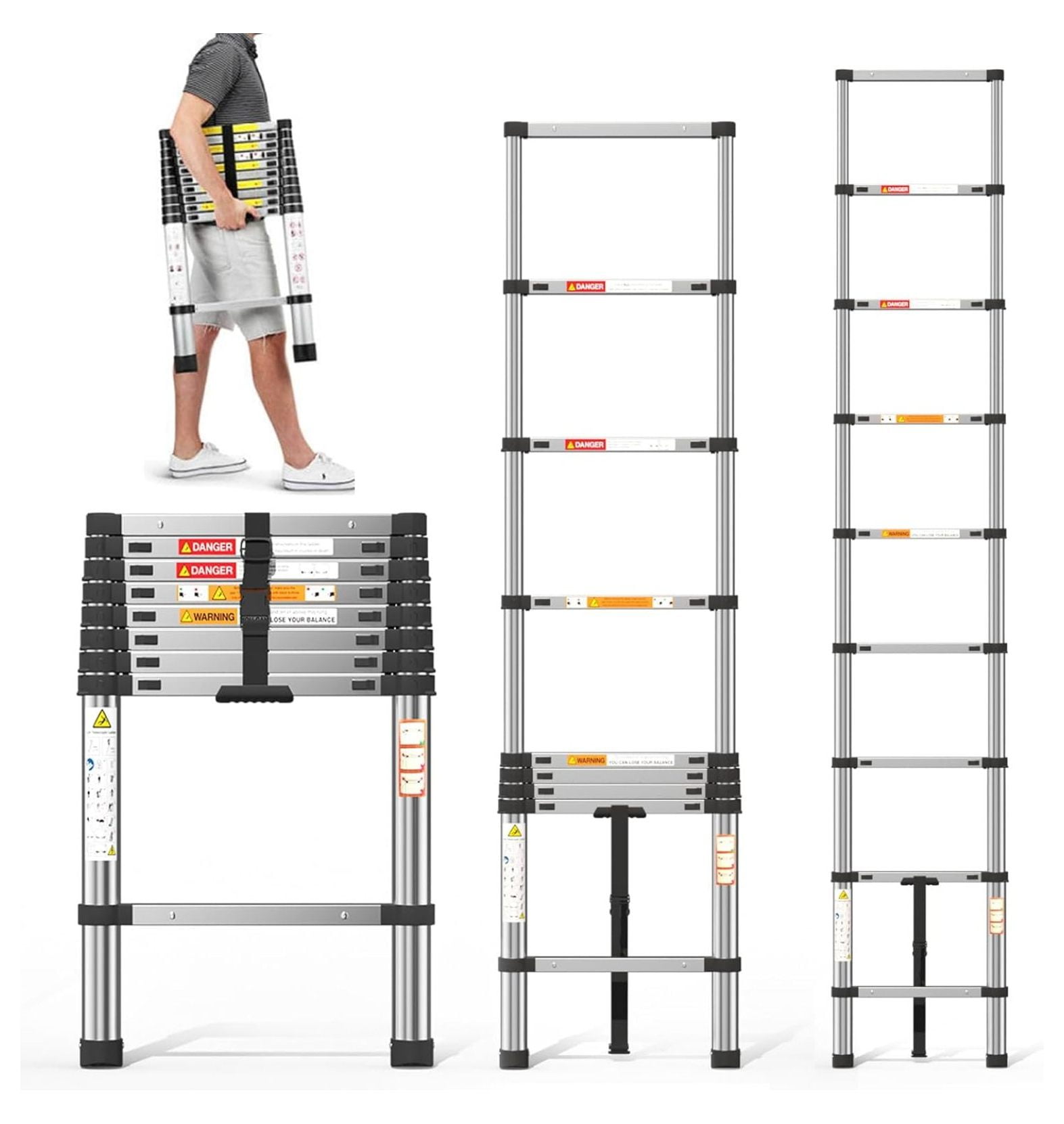 8.5FT Telescopic Ladder 2.6m Extension Ladder Made of Druable Stainless ...