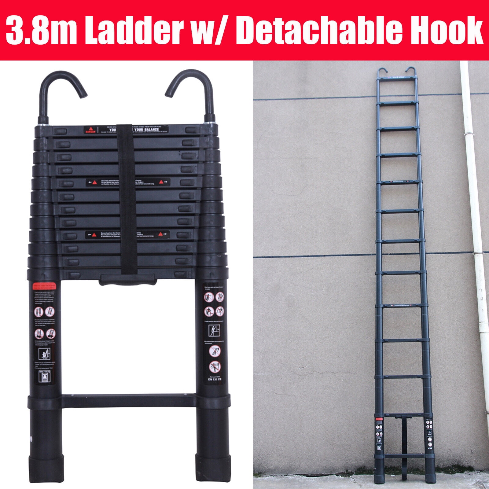 8.5Ft-20.3Ft Telescopic Extension Ladder Aluminum Multi Purpose Folding ...