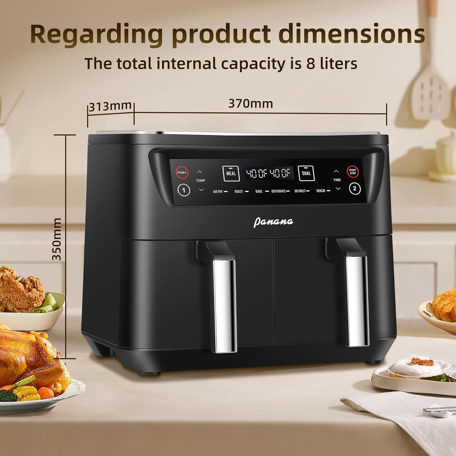 8.5QT Dual Zone Air Fryer with 6 in 1 Functions for Roast, Bake ...