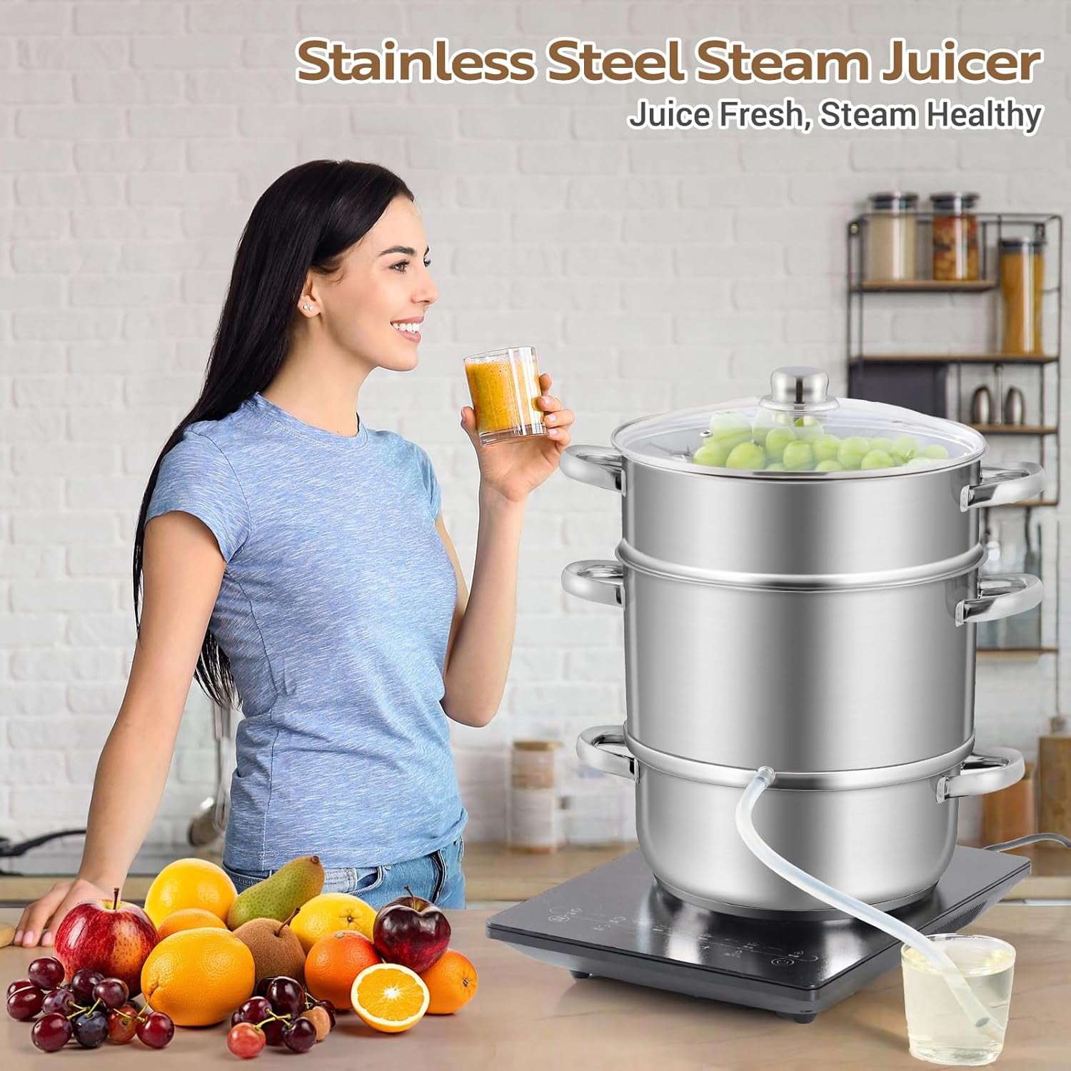 8.5Qt Stainless Steel Steam Juicer for Canning, Fruit Vegetables Steam ...