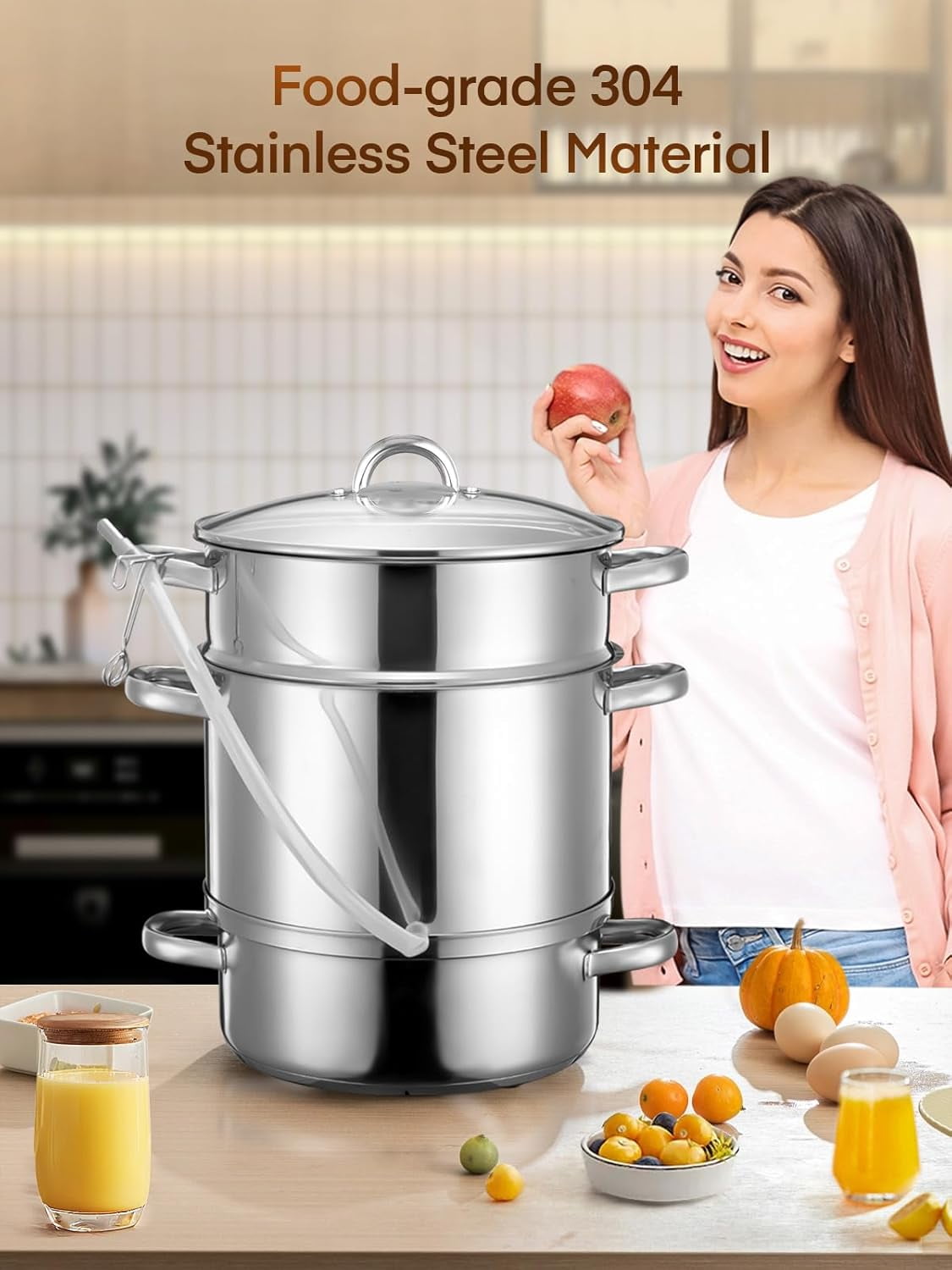 8.5Qt Steam Juice Extractor, Stainless Steel Steam Juicer for Canning Fruit & Vegetables with ...