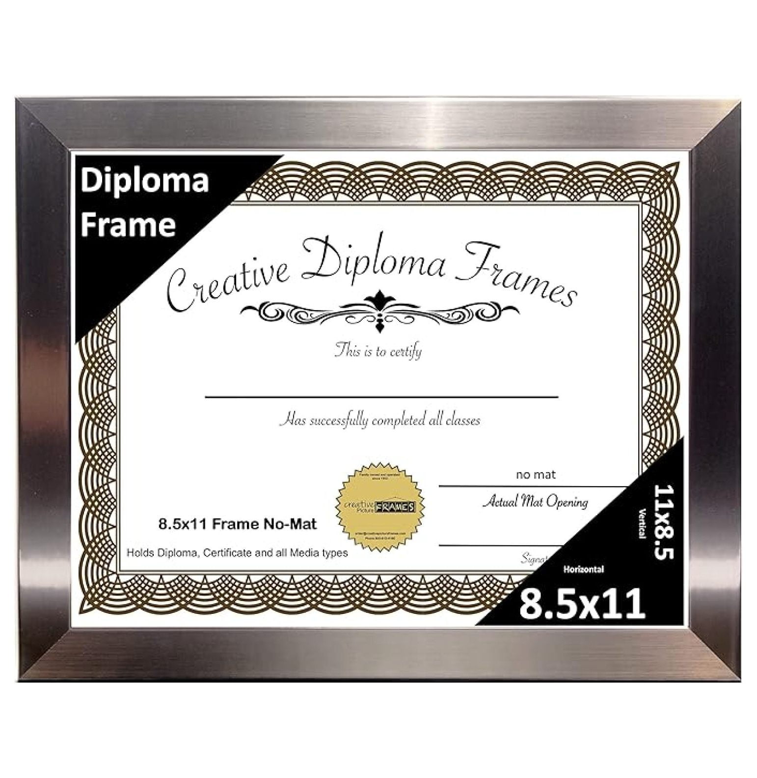 8.5X11Ss Stainless Steel Finish Diploma Frame Displays 8.5 By 11-Inch ...