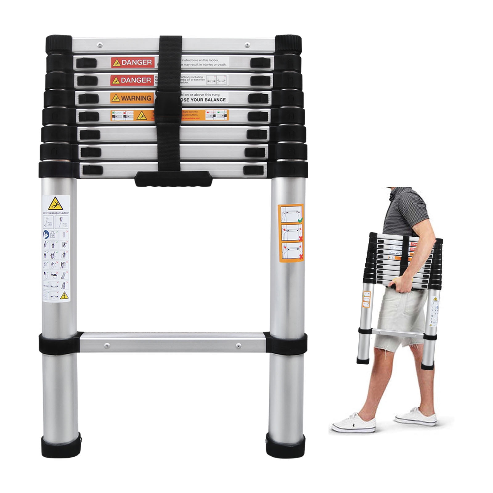 8.5ft Extension Ladder Aluminum Telescoping Step Ladder Adjustable ...