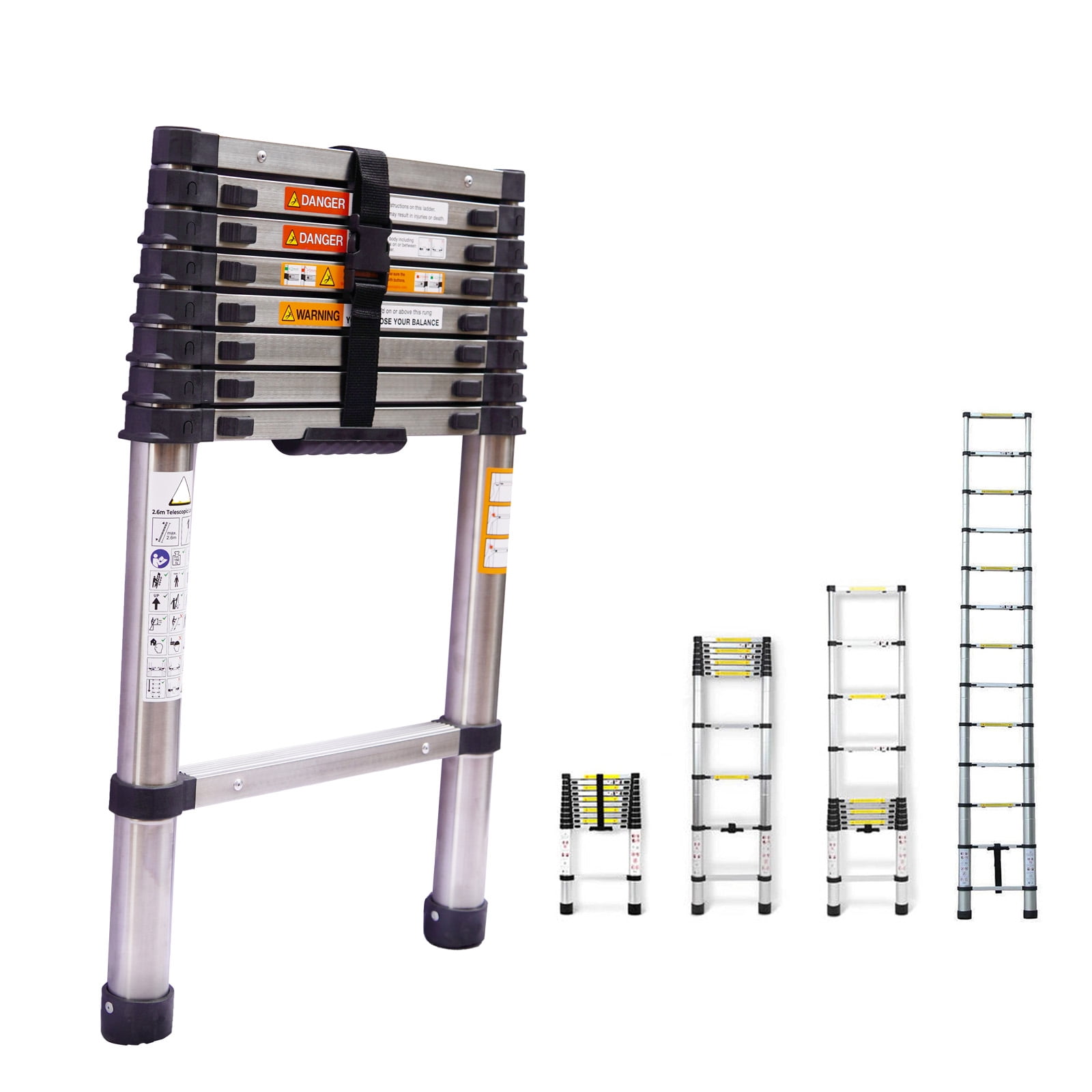 8.5ft Multi-Purpose Extension Ladder Stainless Steel Telescoping ...
