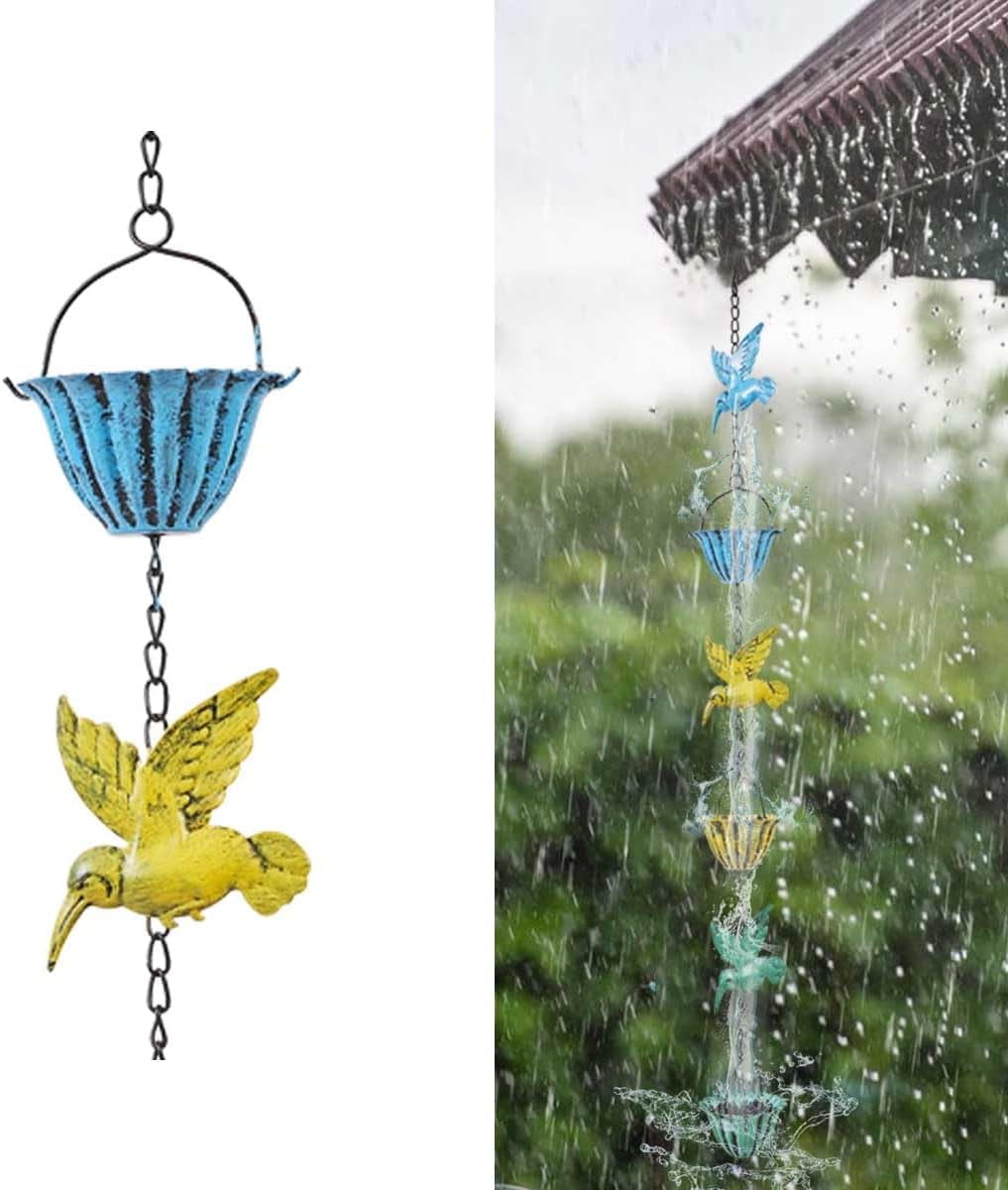 8.5ft Rain Chains for Outside,Colorful Hummingbird Rain Chain for ...