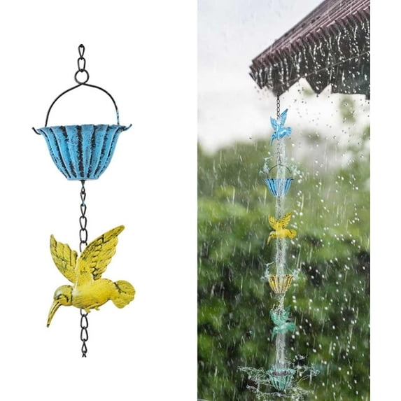 8.5ft Rain Chains for Outside,Colorful Hummingbird Rain Chain for ...