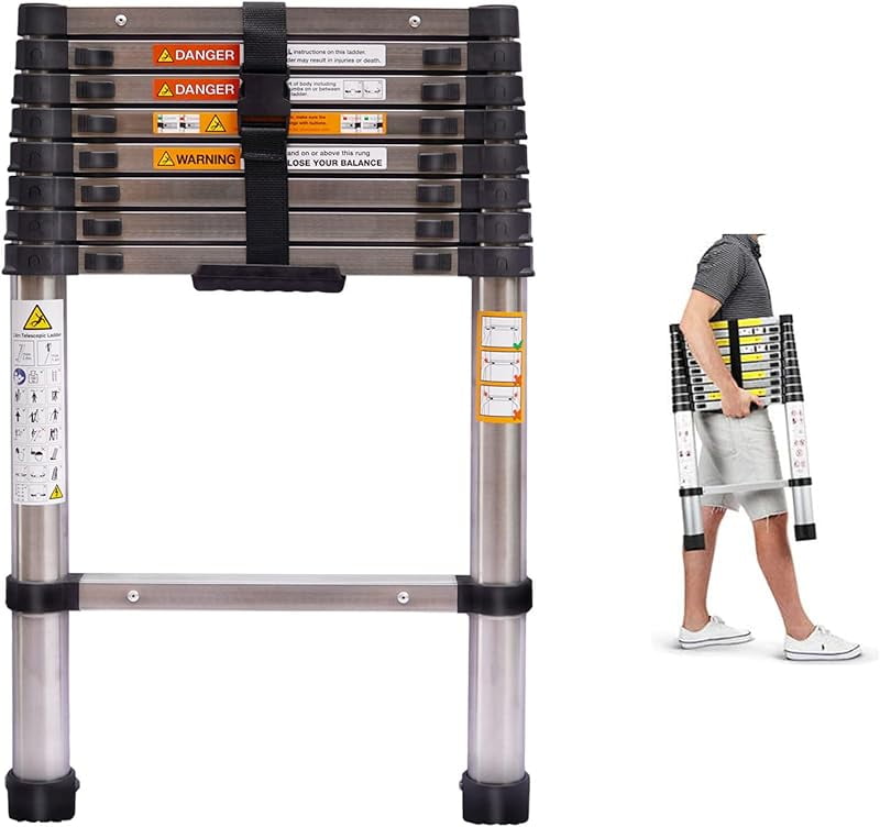 8.5ft Telescoping Ladder Stainless Steel Construction Portable Folding ...