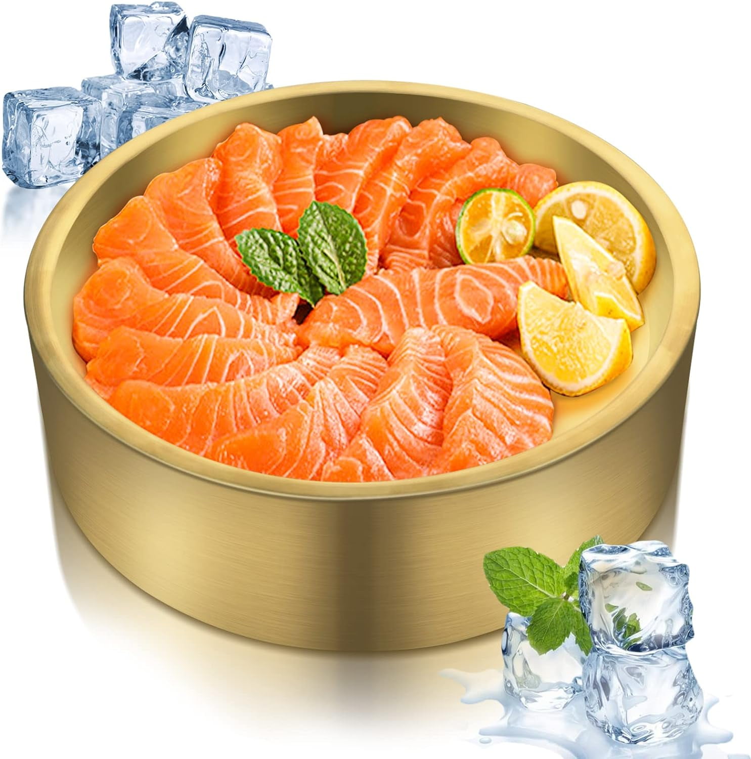 8.5in Gold Stainless Steel Ice Chilled Serving Trays, Appetizer Cold ...