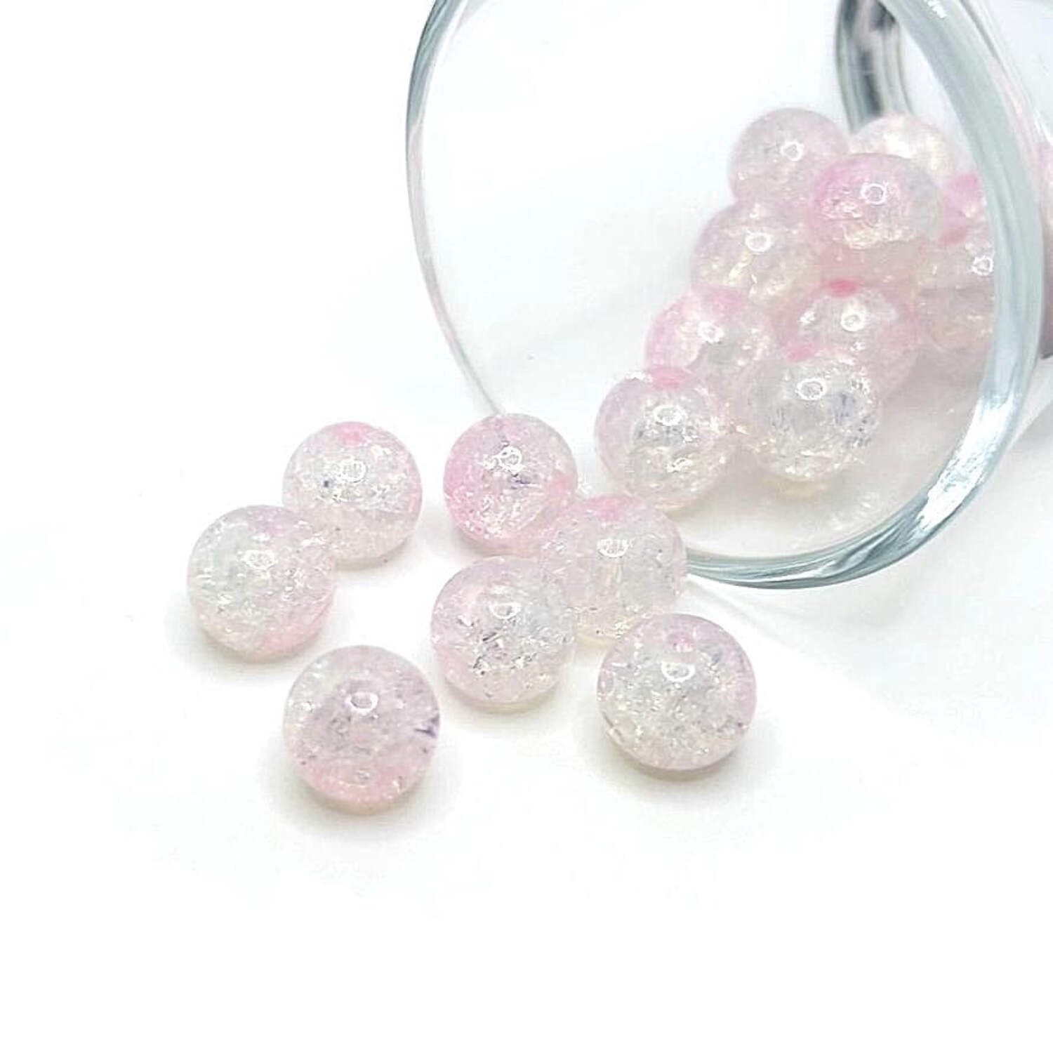 8.5mm Pink and Clear Crackle Glass Beads - Walmart.com