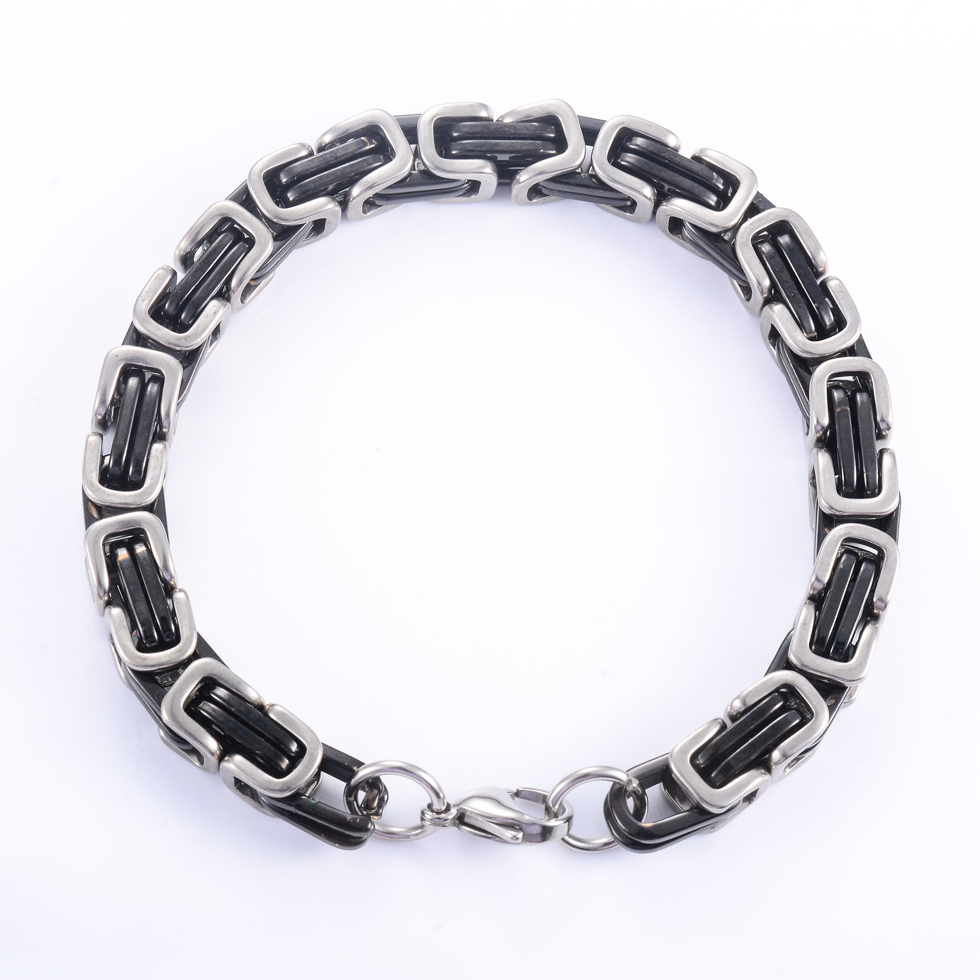 8.5mm Vintage Stainless Steel Byzantine Bracelet Chunky Hand Chain for ...