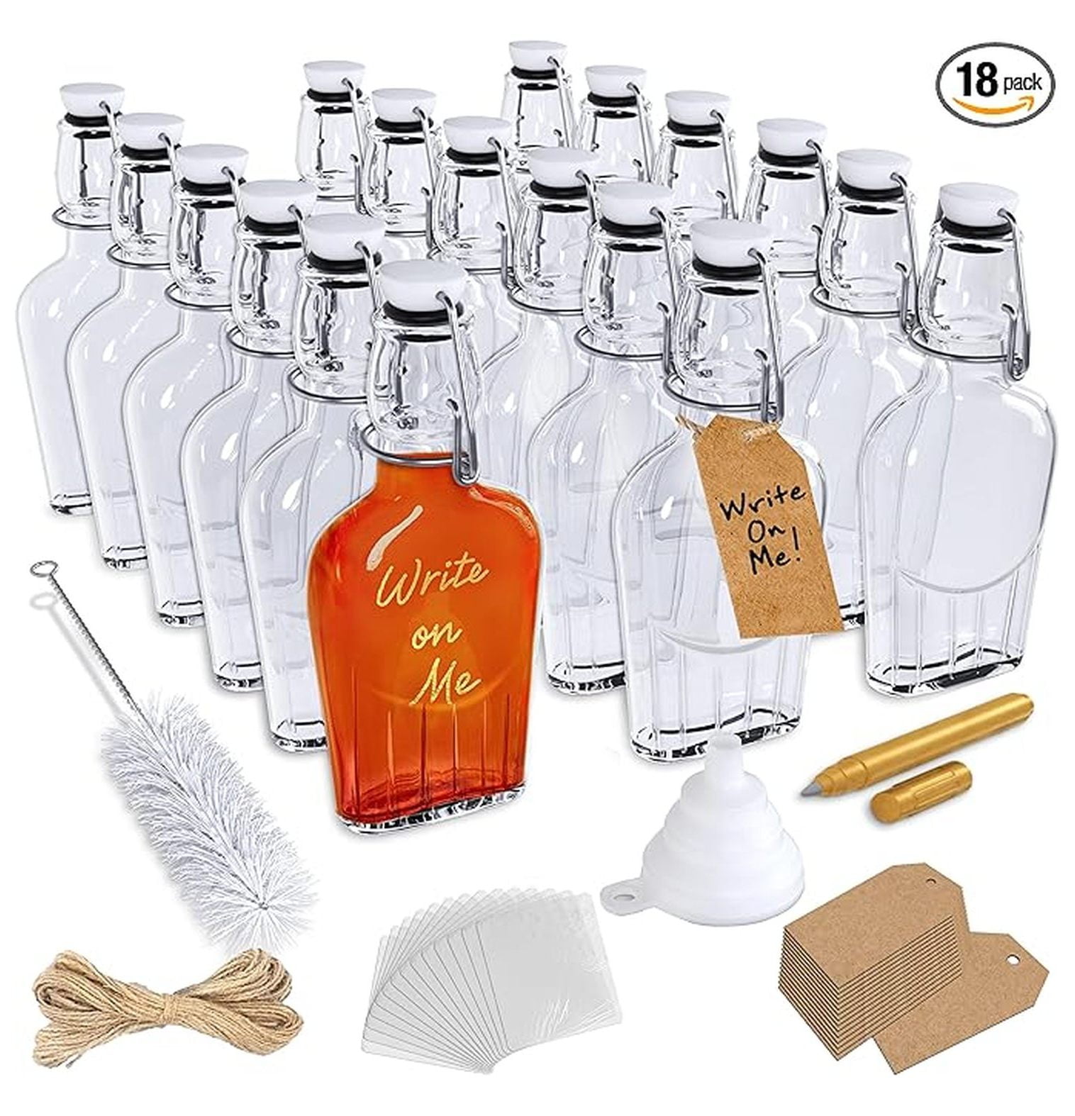 8.5oz Glass Flask Bottles 18-Pack - Liquor Bottles with Shrink Wrap ...